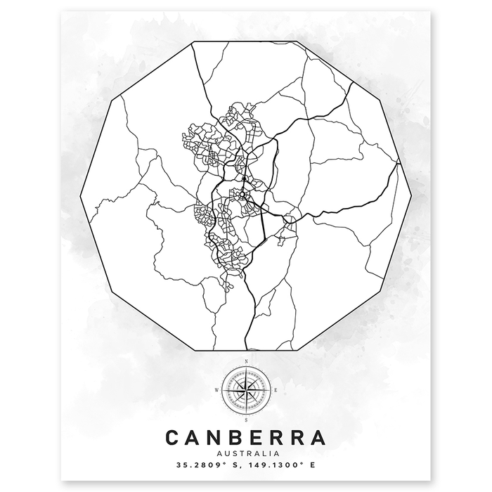 Canberra Australia Aerial Street Map Wall Print - World Geography Classroom Decor