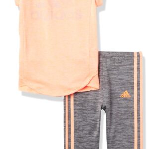 adidas Baby Girls' Short Sleeve Mélange Tee and 3-Stripes Capri Tights Set, Screaming Orange Heather, 2T