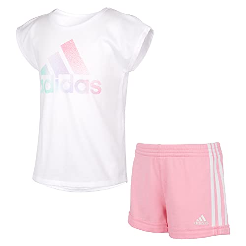 adidas girls Sleeve Love to Dance Tee and Shorts Set, White With Light Pink, 4-8 Years US