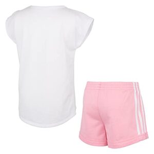 adidas girls Sleeve Love to Dance Tee and Shorts Set, White With Light Pink, 4-8 Years US