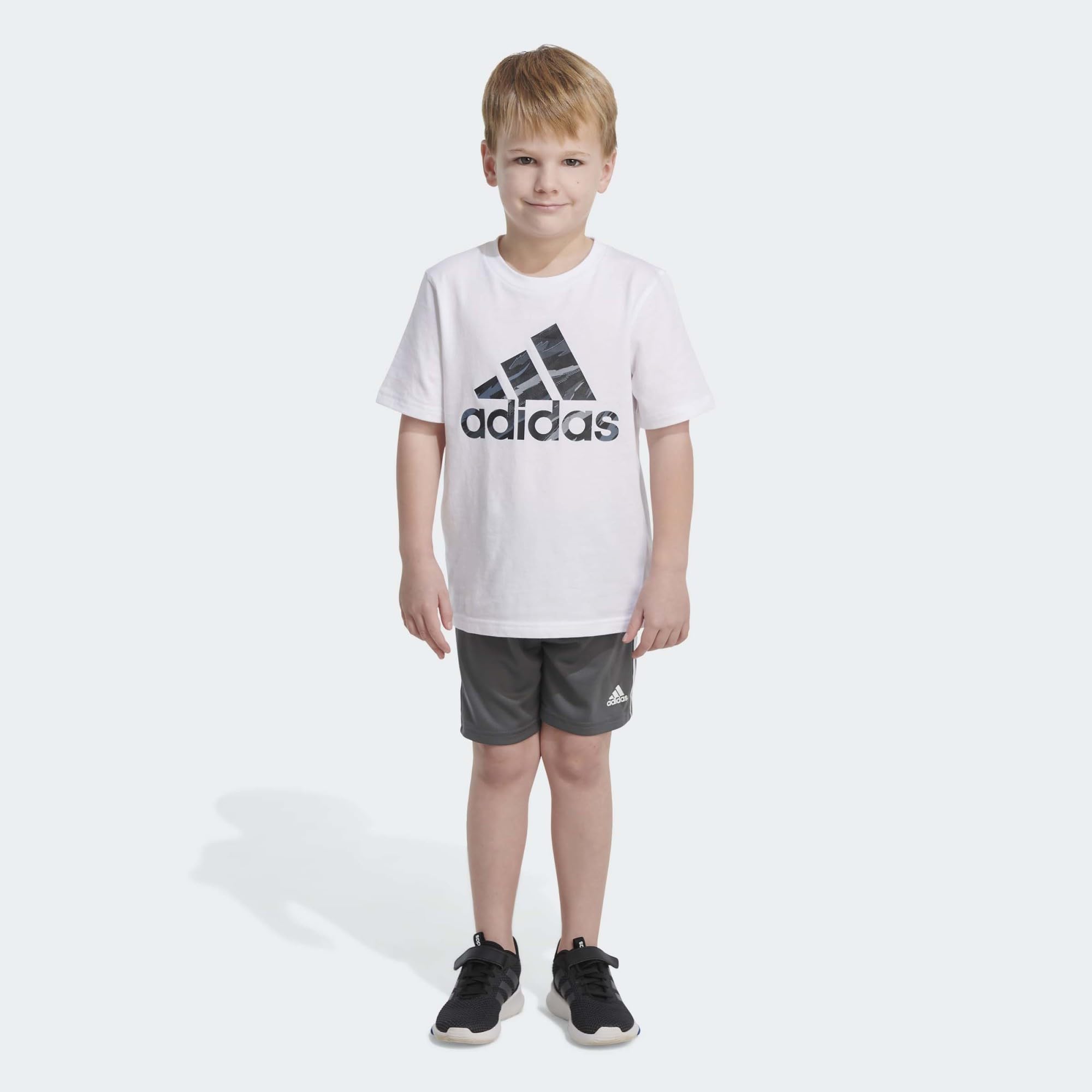 adidas boys Adi Classic 3-stripe Shorts, Dark Grey, 6 US