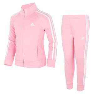 adidas girls zip front classic tricot jacket and joggers set, light pink, 6x-large us