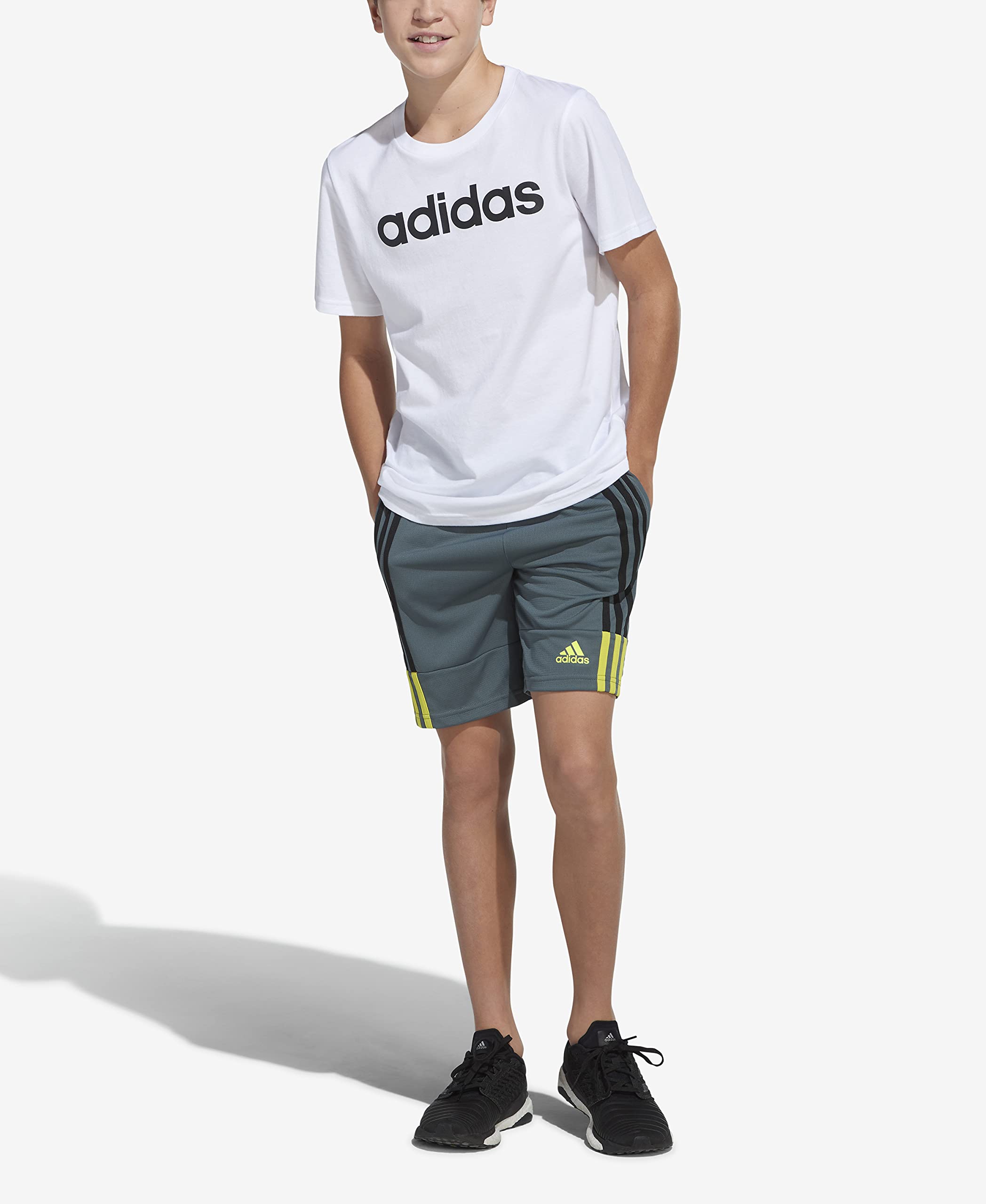 adidas Boys' Clashing 3-Stripes Shorts, Blue Oxide, Small (8)