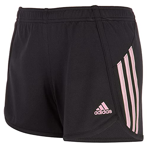 adidas Girls' Stripe Mesh Shorts, Black with Pink, Medium