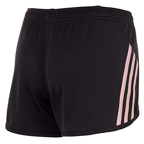 adidas Girls' Stripe Mesh Shorts, Black with Pink, Medium