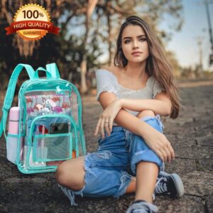 Clear Backpack, Heavy Duty PVC Transparent Bookbag, Waterproof See Through Backpacks for Women - Green