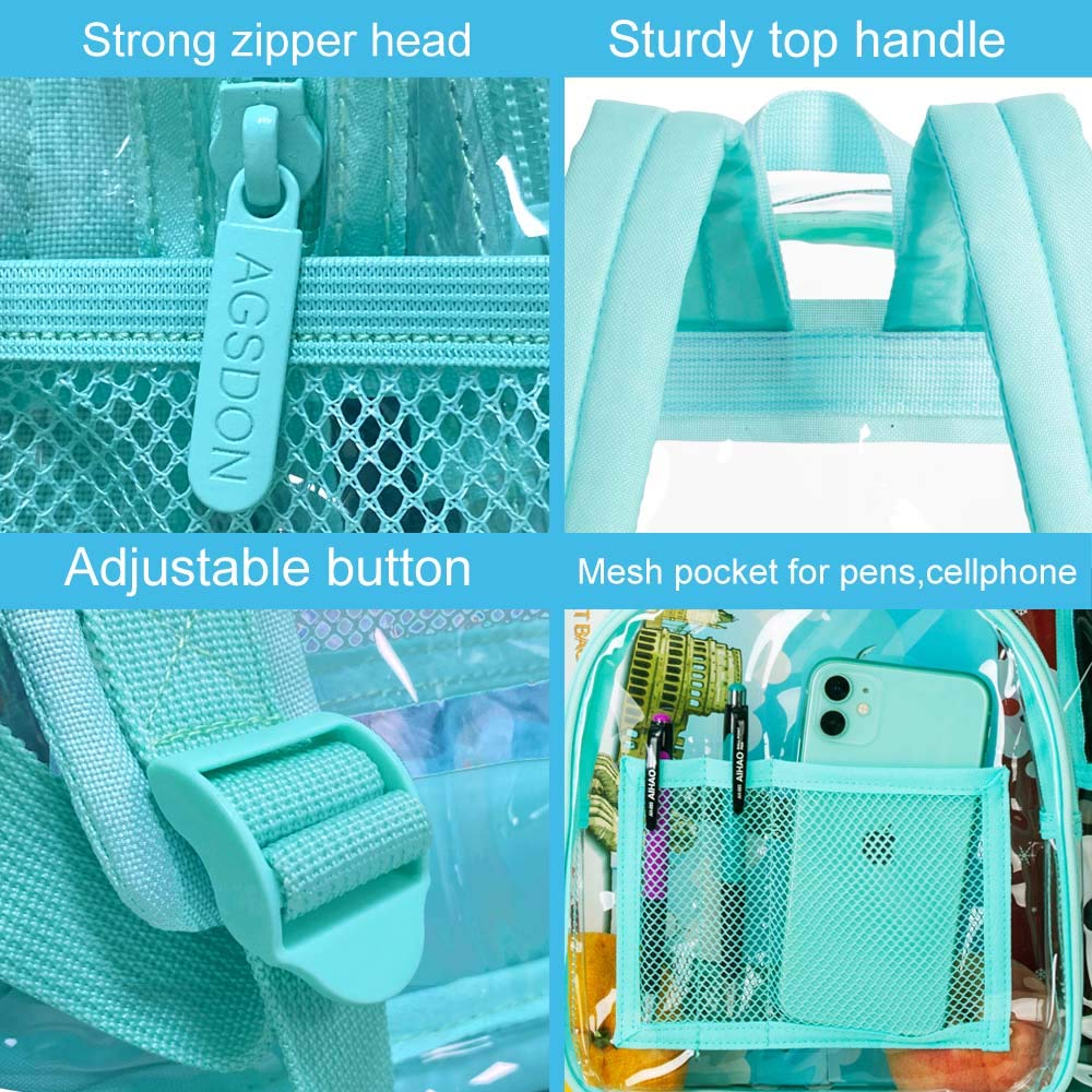 Clear Backpack, Heavy Duty PVC Transparent Bookbag, Waterproof See Through Backpacks for Women - Green