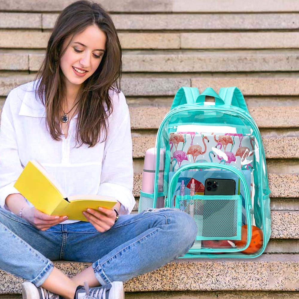 Clear Backpack, Heavy Duty PVC Transparent Bookbag, Waterproof See Through Backpacks for Women - Green