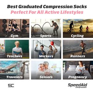 SpeedAid Compression Socks for Men & Women Knee-high Graduated Stockings 20-30mmHg | Black/Grey - Medium