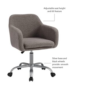 Linon Upholstered Adjustable Brooklyn Office Chair, Grey Sherpa