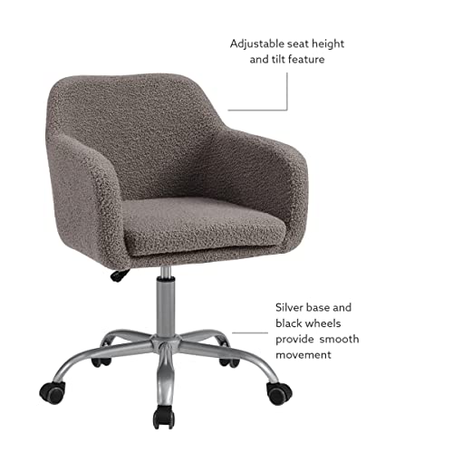 Linon Upholstered Adjustable Brooklyn Office Chair, Grey Sherpa