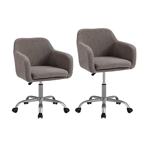 Linon Upholstered Adjustable Brooklyn Office Chair, Grey Sherpa