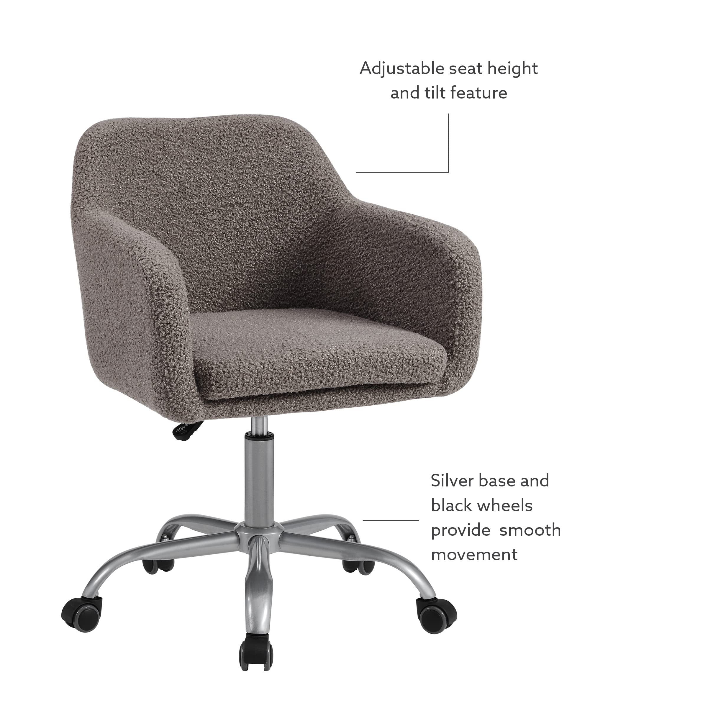 Linon Upholstered Adjustable Brooklyn Office Chair, Grey Sherpa