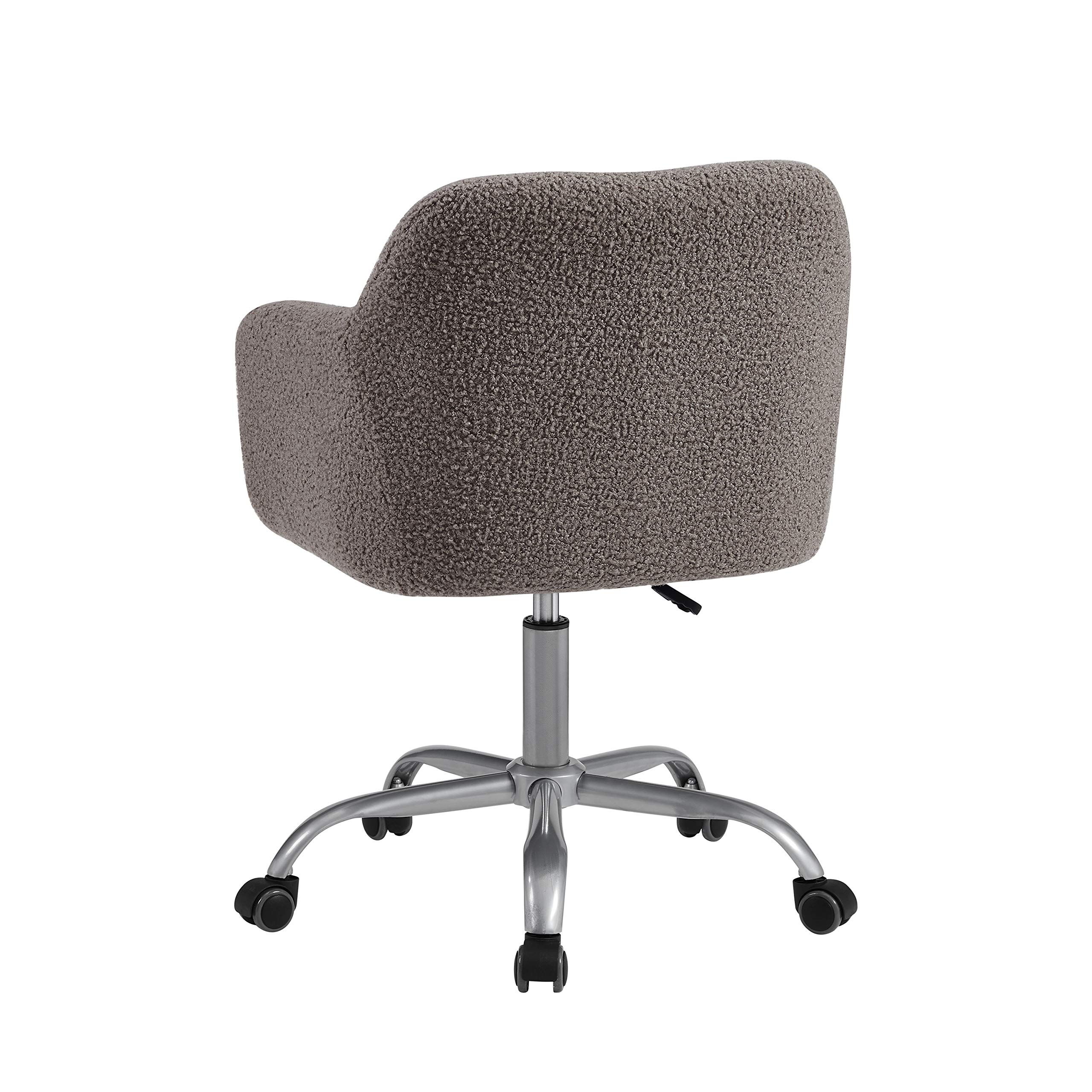 Linon Upholstered Adjustable Brooklyn Office Chair, Grey Sherpa