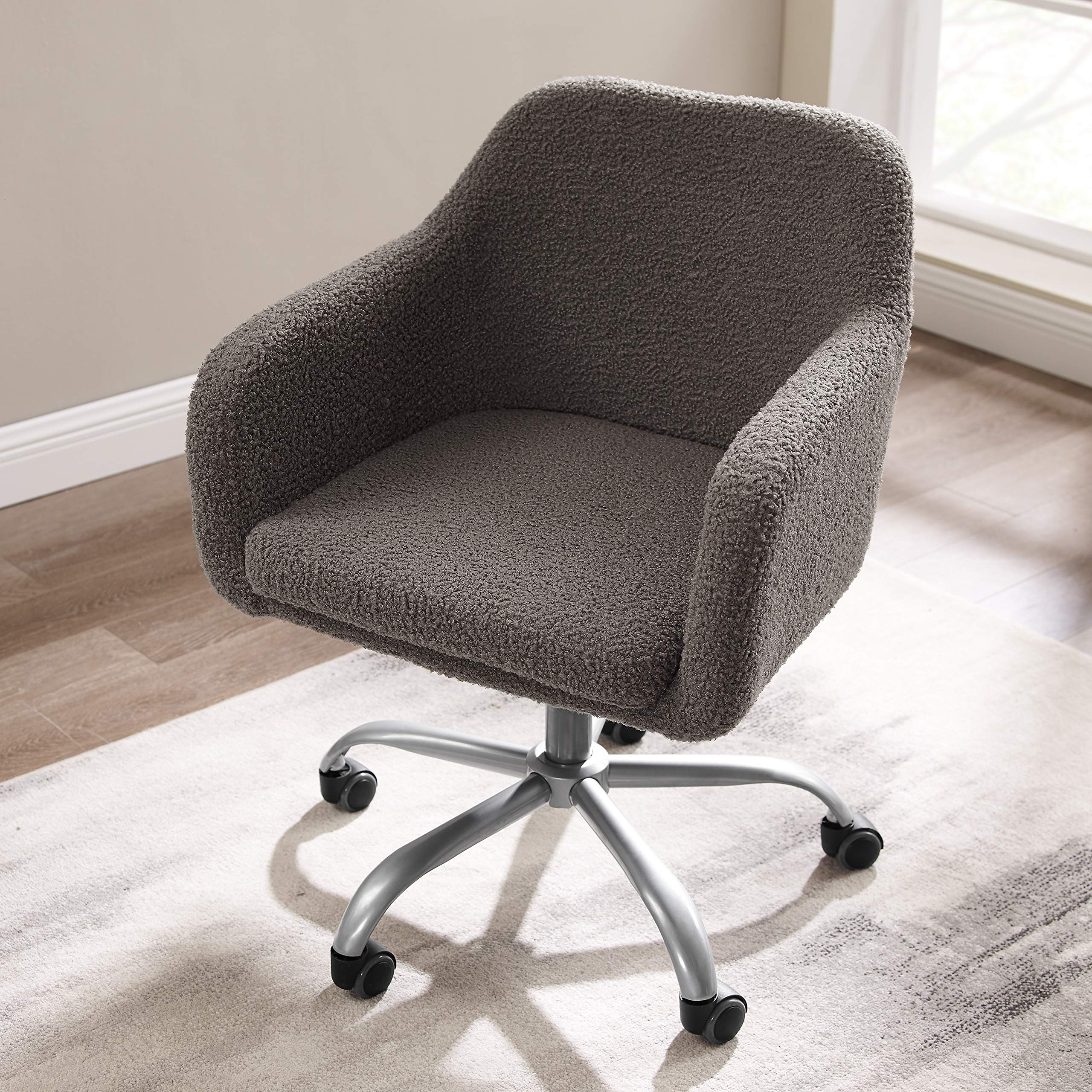 Linon Upholstered Adjustable Brooklyn Office Chair, Grey Sherpa