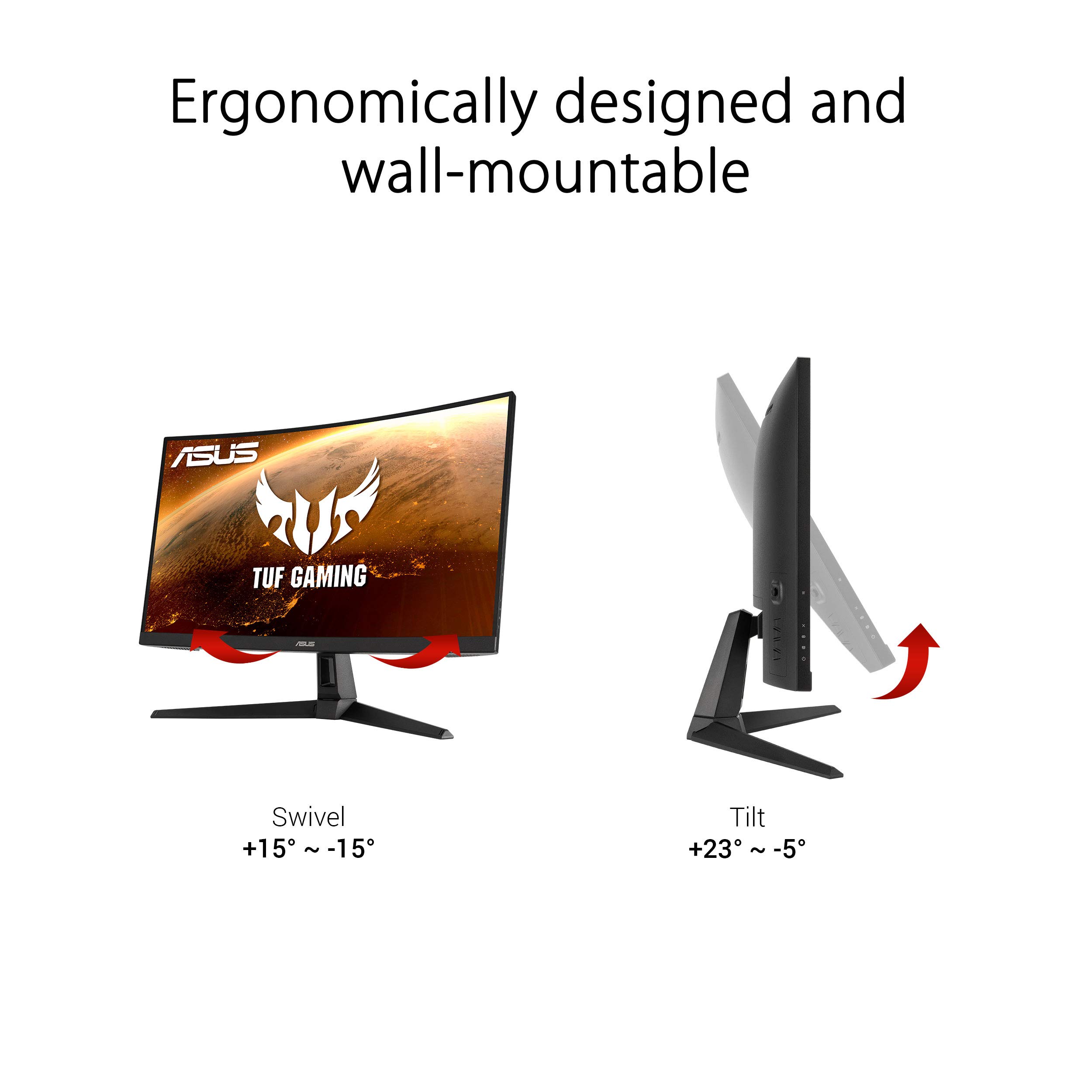 ASUS TUF Gaming VG27WQ1B 27” Curved Monitor, 1440P WQHD (2560 x 1440), 165Hz (Supports 144Hz), 1ms, Adaptive-sync/FreeSync Premium, Extreme Low Motion Blur, Eye Care, HDMI DisplayPort, HDR10 (Renewed)