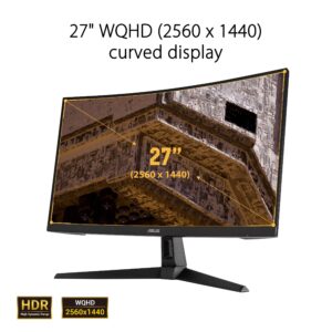 ASUS TUF Gaming VG27WQ1B 27” Curved Monitor, 1440P WQHD (2560 x 1440), 165Hz (Supports 144Hz), 1ms, Adaptive-sync/FreeSync Premium, Extreme Low Motion Blur, Eye Care, HDMI DisplayPort, HDR10 (Renewed)