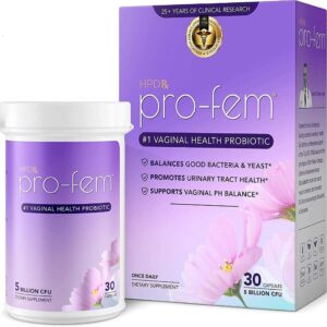 HPD Rx Pro-Fem #1 Vaginal Health Probiotic | Vaginal Probiotics | Clinically Proven to Promote Yeast & PH Balance, Urinary Tract Health | Feminine Probiotics | Works in 7 Days | 30 Capsules | 1 Pack