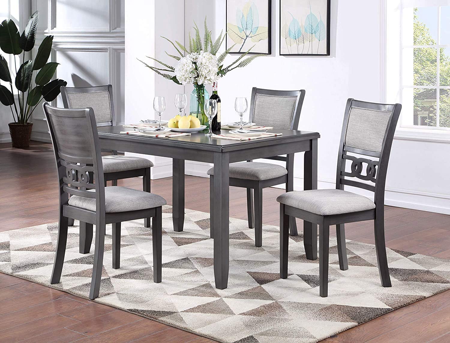 New Classic Furniture Gia 5-Piece Dining Set with 1 Table and 4 Chairs, 48-Inch, Gray