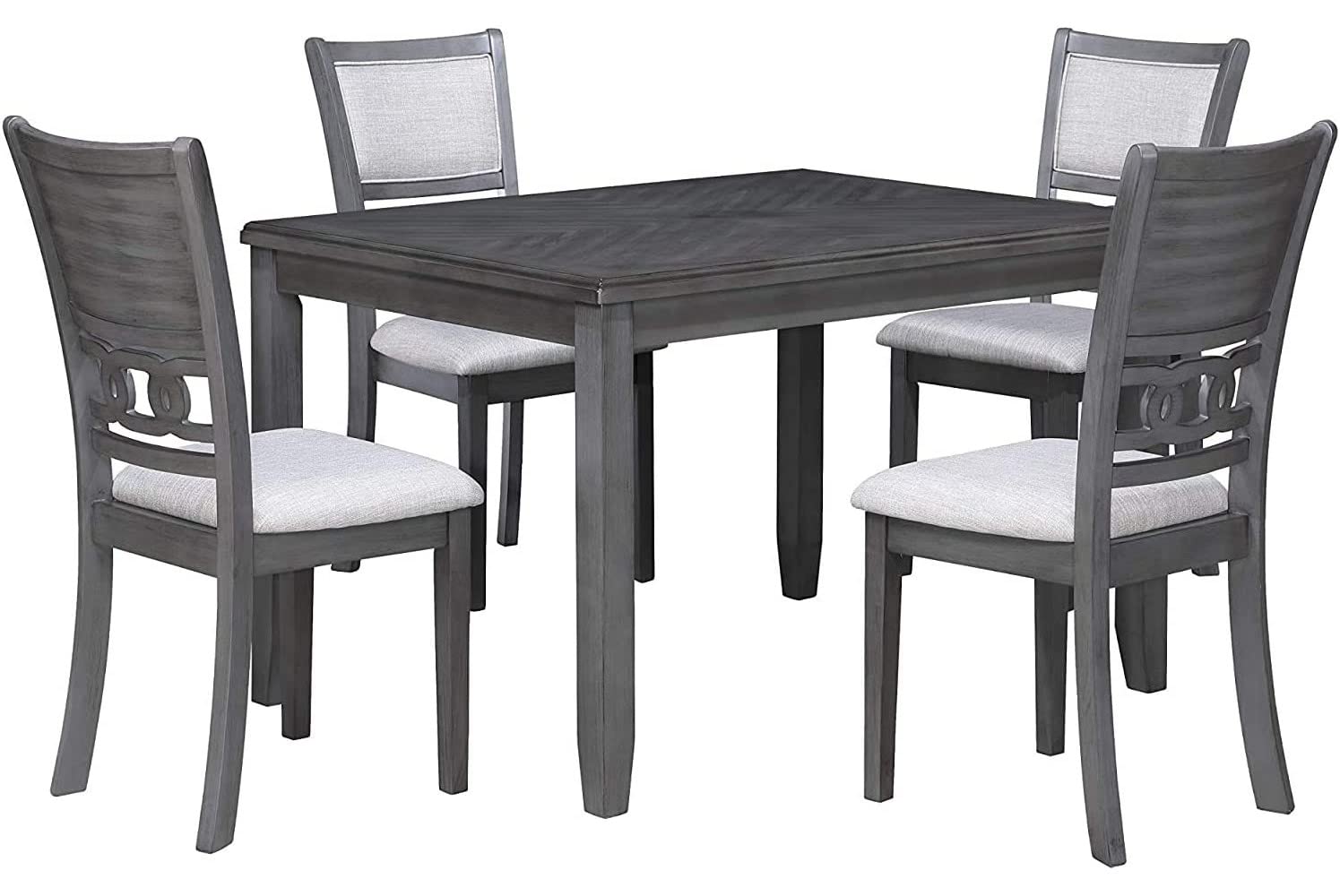 New Classic Furniture Gia 5-Piece Dining Set with 1 Table and 4 Chairs, 48-Inch, Gray