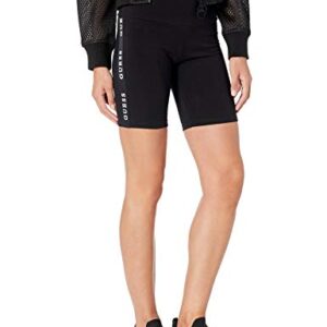 GUESS Women's Active Stretch Jersey Logo Tapping Biker Short, Jet Black, Medium