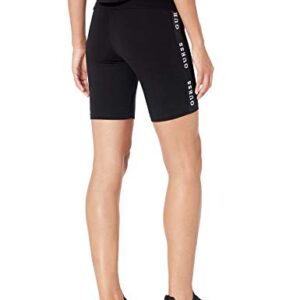 GUESS Women's Active Stretch Jersey Logo Tapping Biker Short, Jet Black, Medium