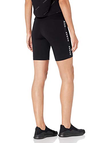 GUESS Women's Active Stretch Jersey Logo Tapping Biker Short, Jet Black, Medium