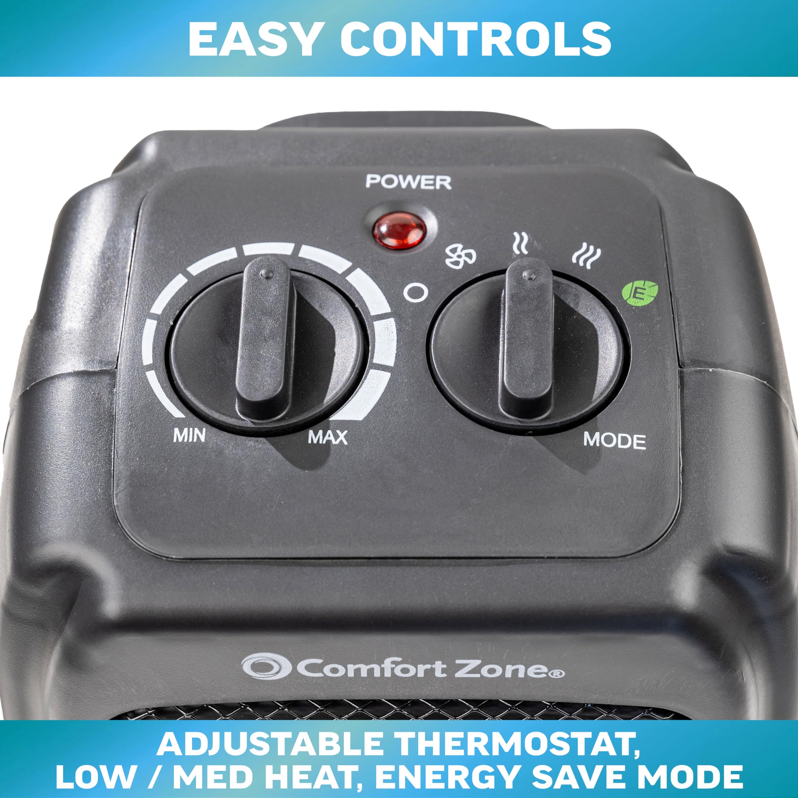 Comfort Zone CZ442E Personal Energy Save Ceramic Heater - 1500W Portable with Adjustable Thermostat, Tip-Over Switch & Overheat Protection, Black