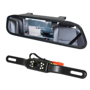 peojek backup camera and monitor kit, 4.3" car vehicle rearview mirror monitor for car reverse camera waterproof car rear view camera with 9 led night vision (4.3" backup camera)