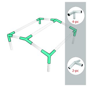 INS Import Canopy Fittings Kit Low Peak Frame Carport Connectors, Full Set for 6, 8, 10 Legs, Choose Size (for 4 Legs)