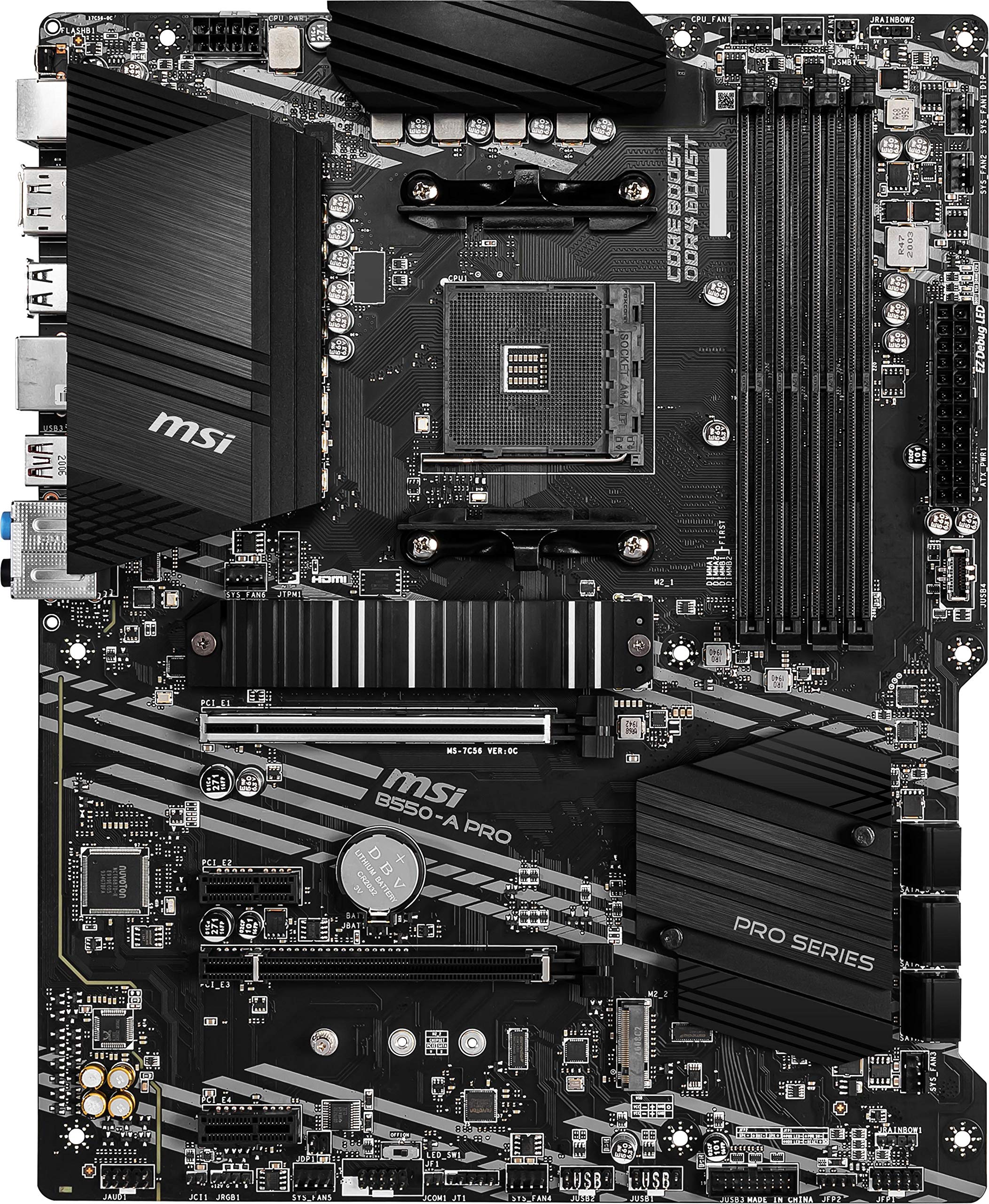 MSI B550-A PRO ProSeries Gaming PC Motherboard - AM4, DDR4, PCIe 4.0, SATA 6Gb/s, M.2, USB 3.2 Gen 2, HDMI/DP, ATX, AMD Computer Motherboards (Renewed)