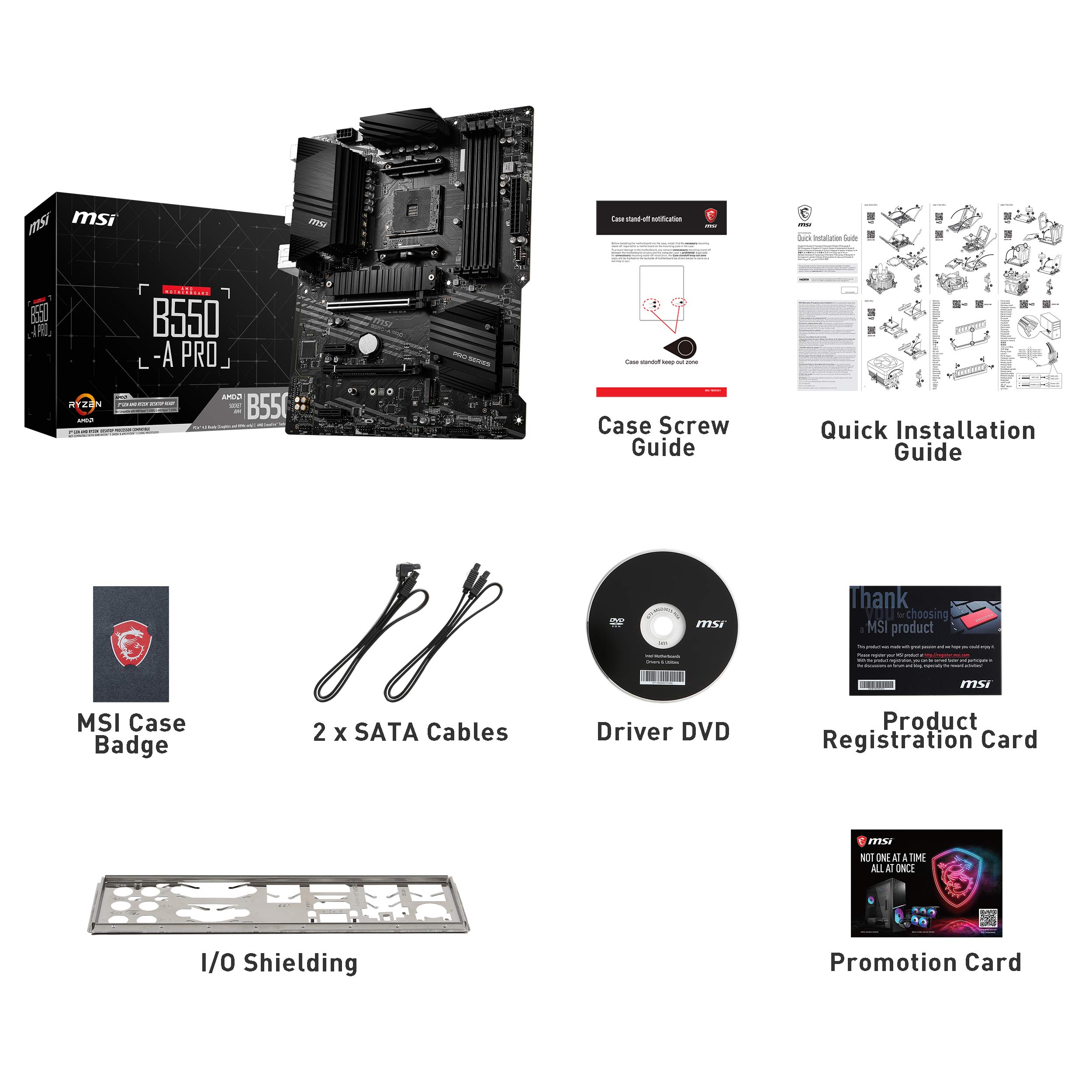 MSI B550-A PRO ProSeries Gaming PC Motherboard - AM4, DDR4, PCIe 4.0, SATA 6Gb/s, M.2, USB 3.2 Gen 2, HDMI/DP, ATX, AMD Computer Motherboards (Renewed)