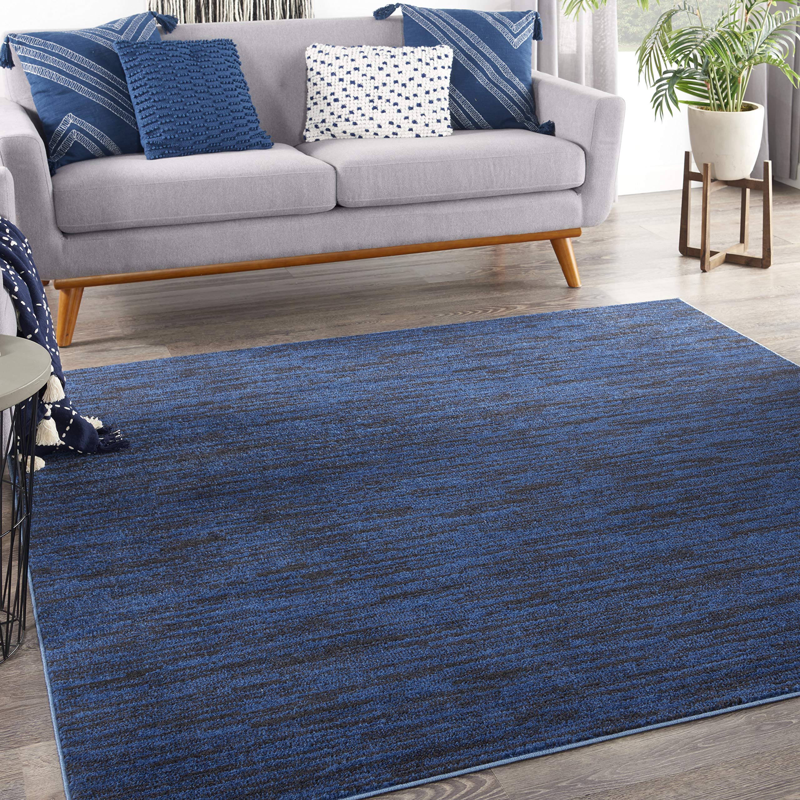 Nourison Essentials Indoor/Outdoor Midnight Blue 7' x Square Area Rug, Easy Cleaning, Non Shedding, Bed Room, Living Room, Dining Room, Backyard, Deck, Patio (7 Square)