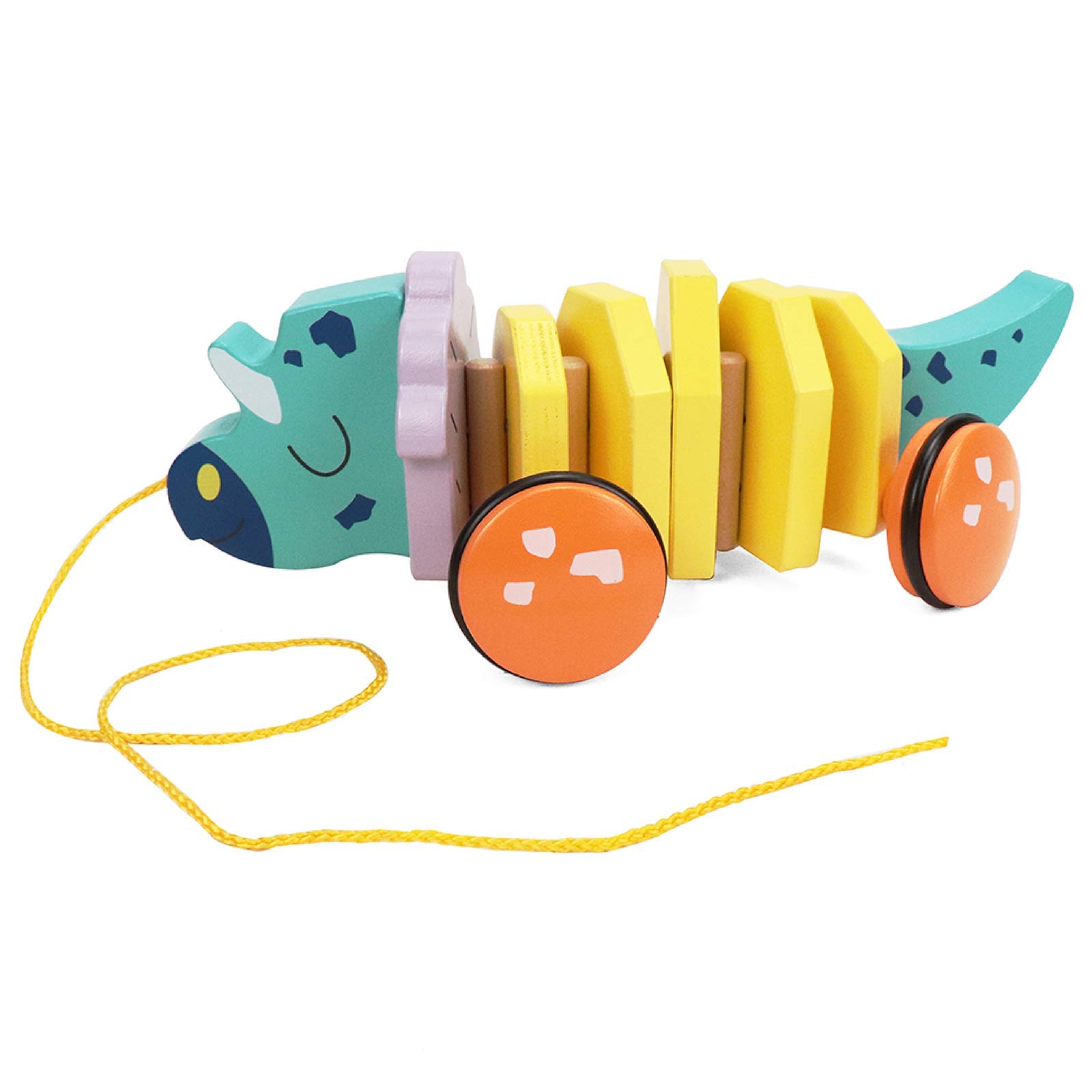 Leo & Friends Pull Along Walking Triceratops Wooden Toy for Boys and Girls