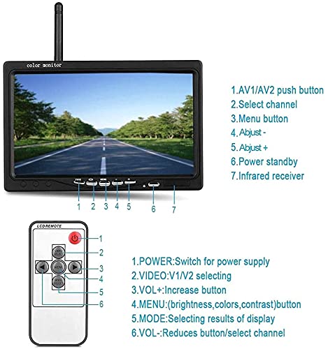 OiLiehu Wireless Backup Camera and Monitor Kit, 7 inch HD LCD Monitor with Antenna, 2 x Wireless Rear View Camera, IP67, Night Version, 12-24 V, Suitable for Buses, SUVs, Trucks, Trailers