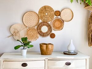 wicker wall decor set of 9. nursery wall decor. wall basket decor. boho wall baskets with rattan mirror. each piece is handmade and varies in color, and variety. |farmhouse decor| boho decor