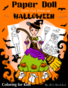 paper doll color, cut, dress up - halloween - coloring pages for kids