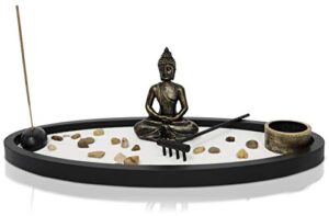 japanese zen garden kit home decor - buddha incense stick holder office desk accessories - zen garden sand corner desk office decor - buddha statue table top - 13.5" x 6.25" x 5"