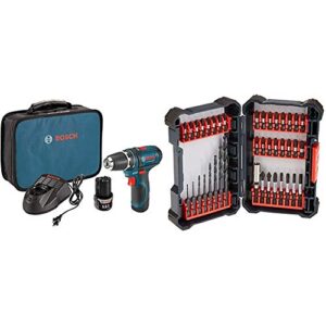 bosch ps31-2a 12v max 3/8 in. drill/driver kit with (2) 2 ah batteries and bosch ddms40 40-piece assorted impact tough drill drive custom case system set