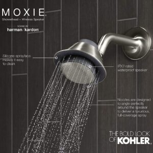 KOHLER 28238-NKE-BN Moxie Bluetooth Showerhead, Waterproof Shower Speaker, 2.5 GPM, Vibrant Brushed Nickel