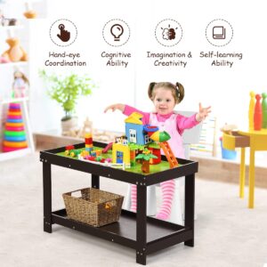 Costzon 2 in 1 Kids Activity Table w/Storage, Patented Building Block Table w/Board for Bricks Crafts Arts Draw, Children Solid Wood Play Table Desk for Preschool Toddler Boy & Girl Gift, Natural