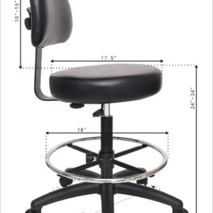 Chair Master Adjustable Chair/Stool for Exam Rooms, Labs, Doctor and Dentist Offices. Easy to Clean! 24"-34" Seat Height. 18" Foot Ring (Tall Bench Height, Black)