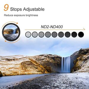 K&F Concept 82mm ND2-ND400(1-9 Stop) Filter, Variable ND Filter, Ultra-Slim/Multi Coatings, for Camera Lens