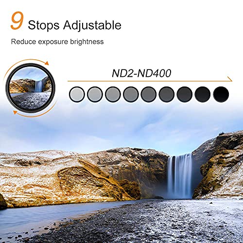 K&F Concept 82mm ND2-ND400(1-9 Stop) Filter, Variable ND Filter, Ultra-Slim/Multi Coatings, for Camera Lens