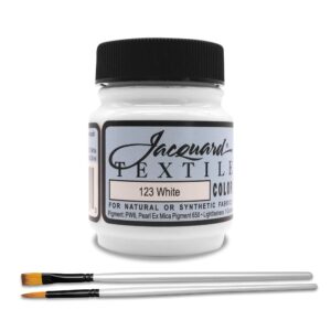 moshify jacquard products white textile color fabric paint made in usa - jac1123 2.25-ounces - bundled brush set