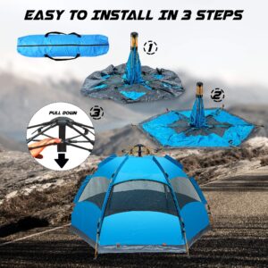 BornTech 1 Minute Instant Easy Setup Pop Up Camping Tent Light Weight Backpacking Tent Waterproof Windproof Tents for Camping, Hiking, Outdoor Festivals, Beach (Blue, 4 Person)