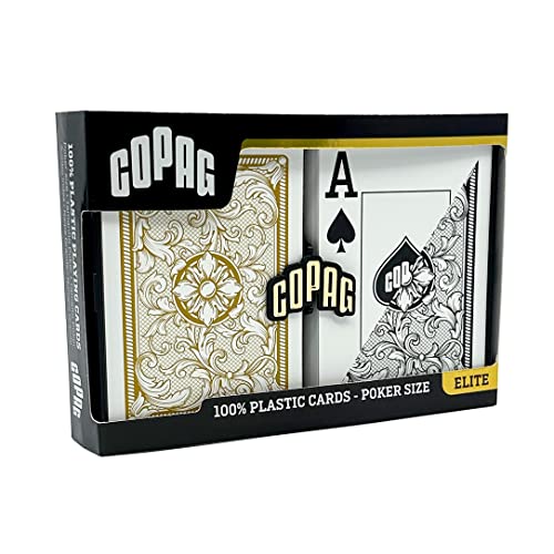 Copag Legacy Design 100% Plastic Playing Cards, Poker Size Jumbo Index Black/Gold Double Deck Set