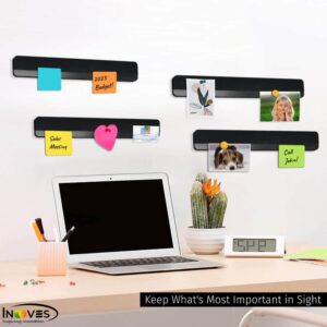 Inooves Combo Magnetic and Felt Cork Board Strips - with Pushpins, Magnets & Reusable Dry-Erase Sticky Notes, Strong Adhesive Backing Bulletin Boards, 1/2 inch Thick No Damage for Wall - 5 Pcs Black