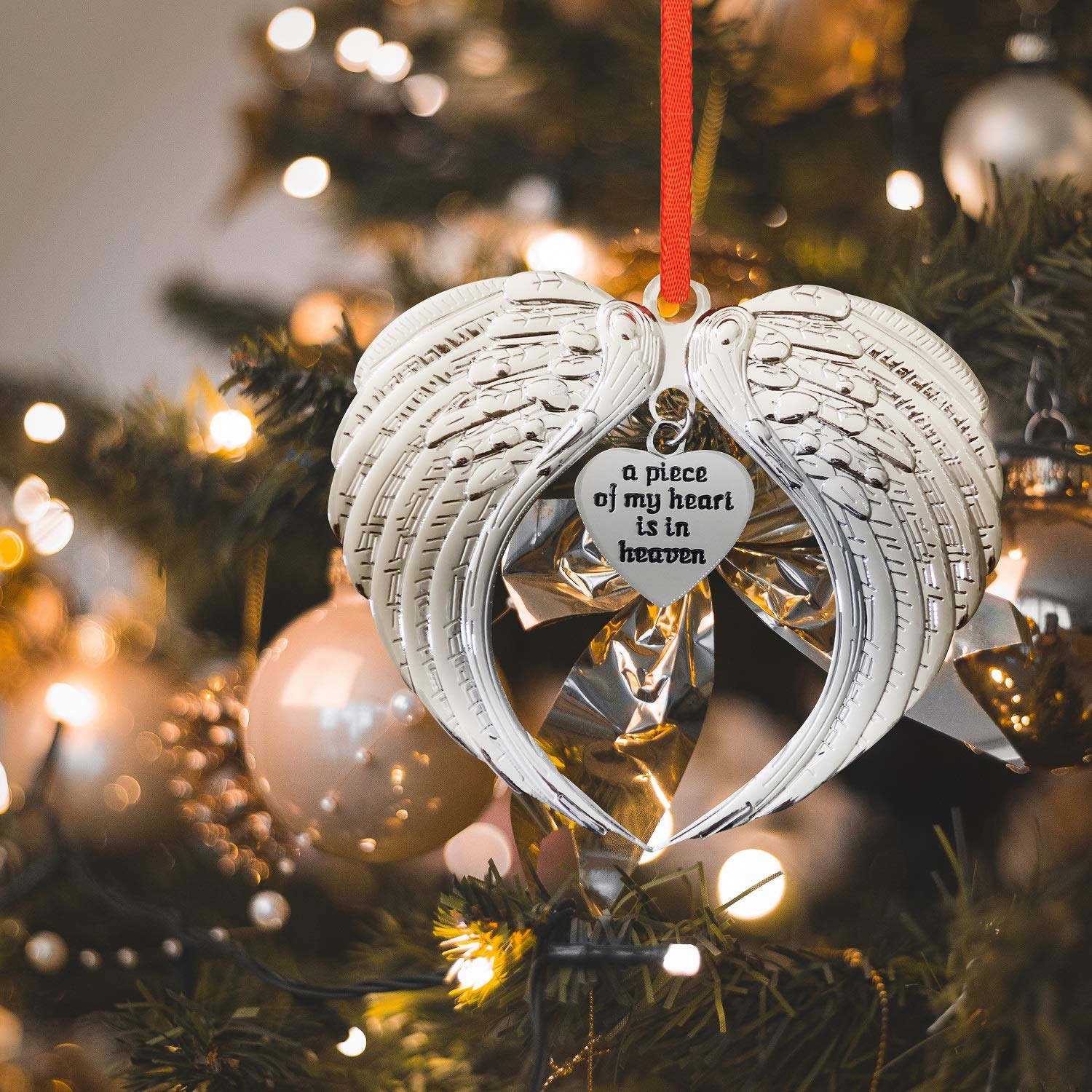 Christmas Ornament in Memory of Loved One – Memorial Ornament for Christmas Tree – Premium Nickel Material – Elegant Ribbon and Packaging