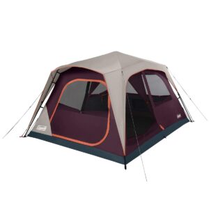 coleman skylodge instant setup camping tent, multiple capacity options, weatherproof, with convertible screen room, room divider, and pre-attached poles